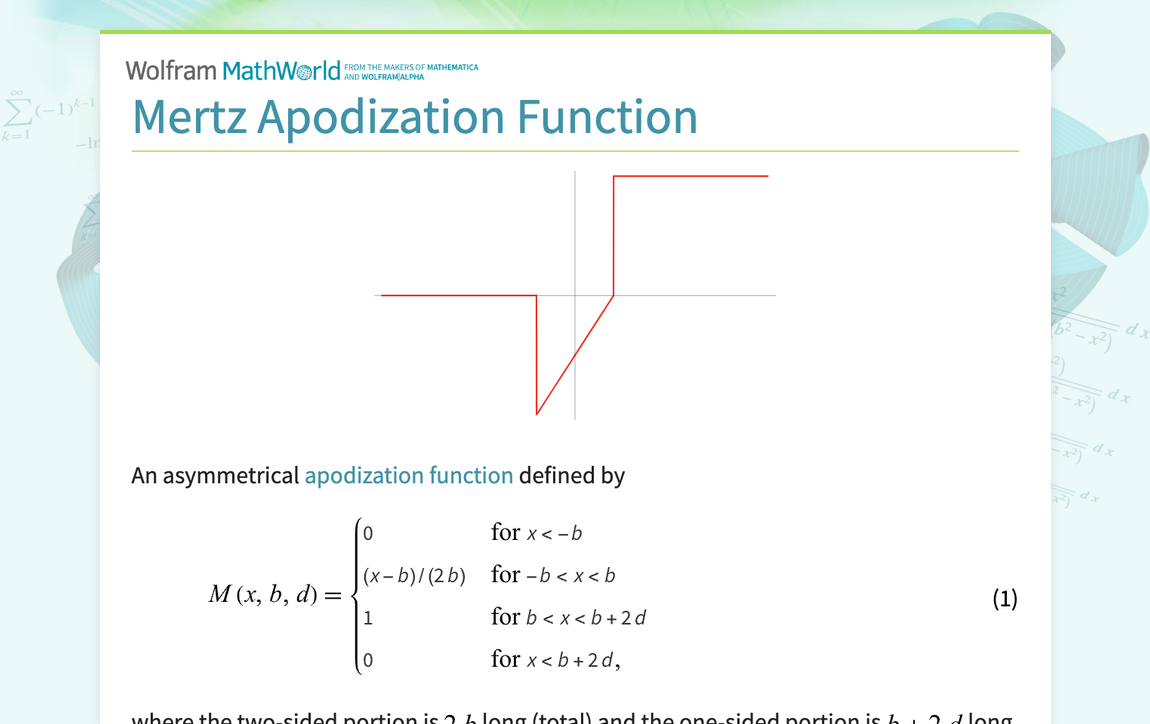 Mertz Apodization Function -- from Wolfram MathWorld