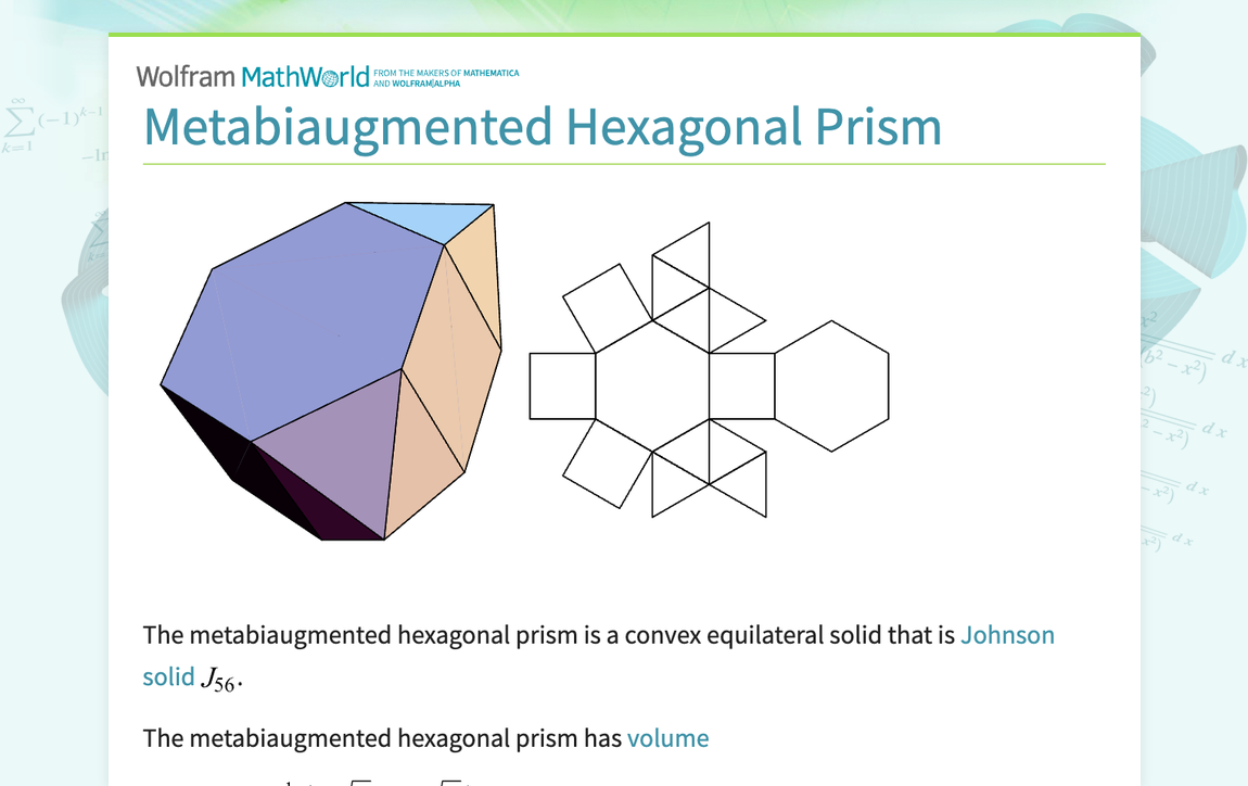 Metabiaugmented Hexagonal Prism -- from Wolfram MathWorld