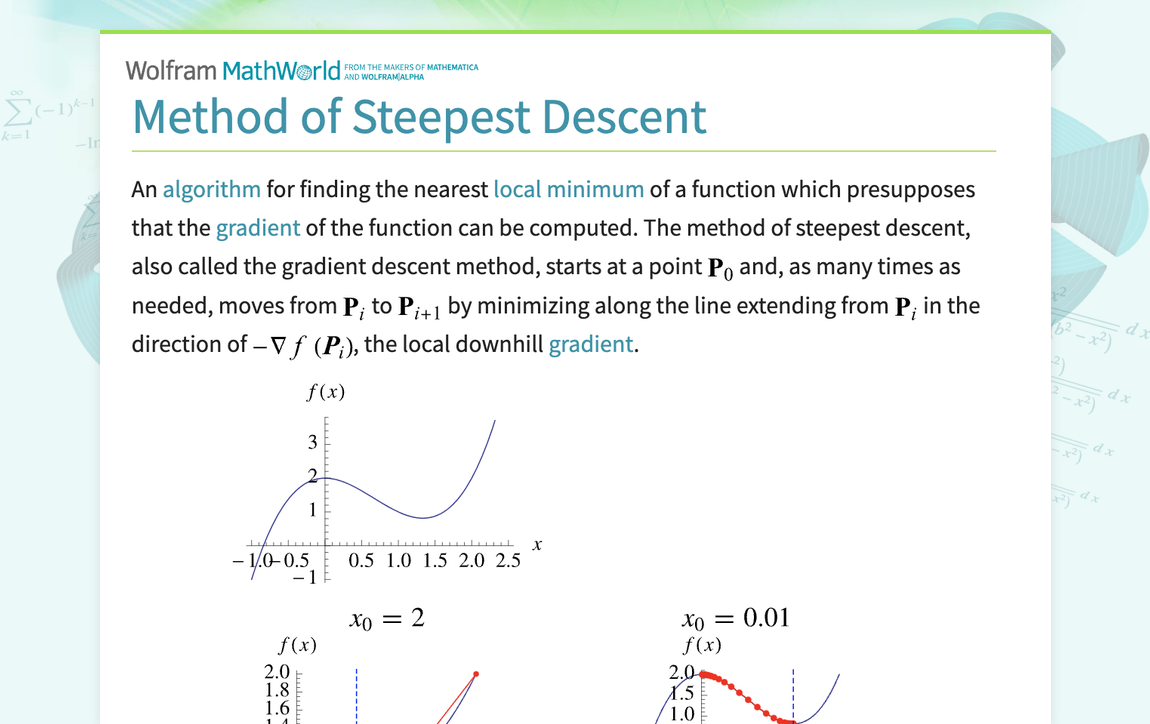 Method of Steepest Descent -- from Wolfram MathWorld