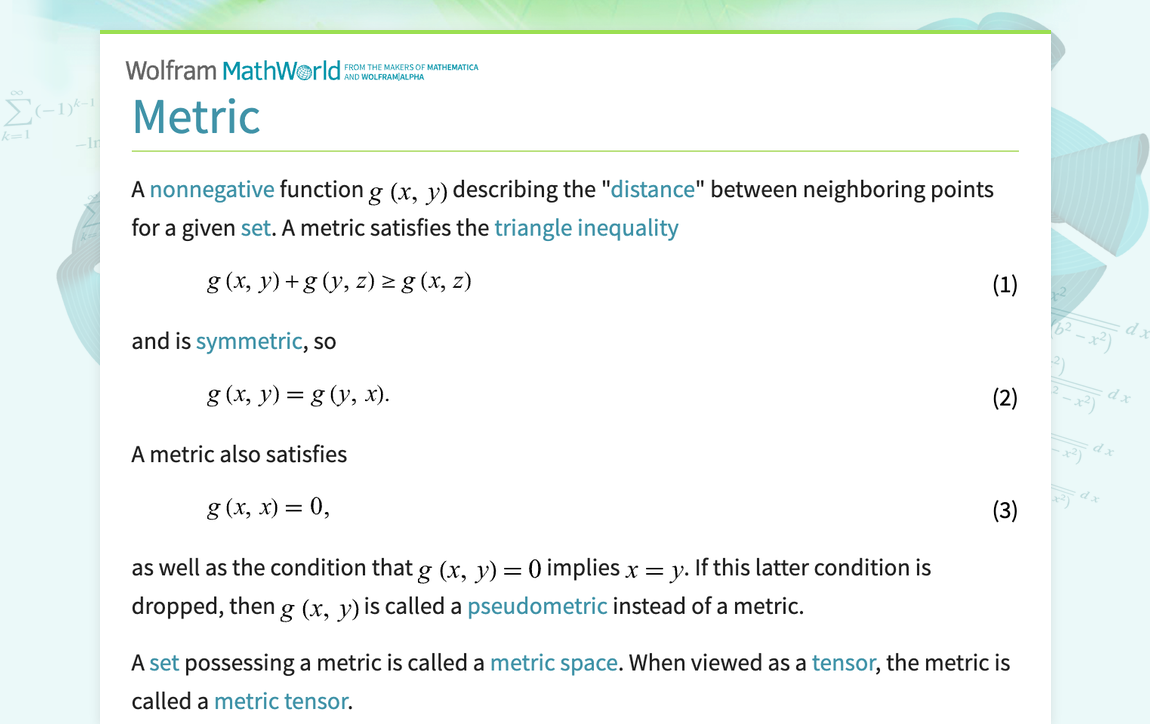 Metric -- from Wolfram MathWorld