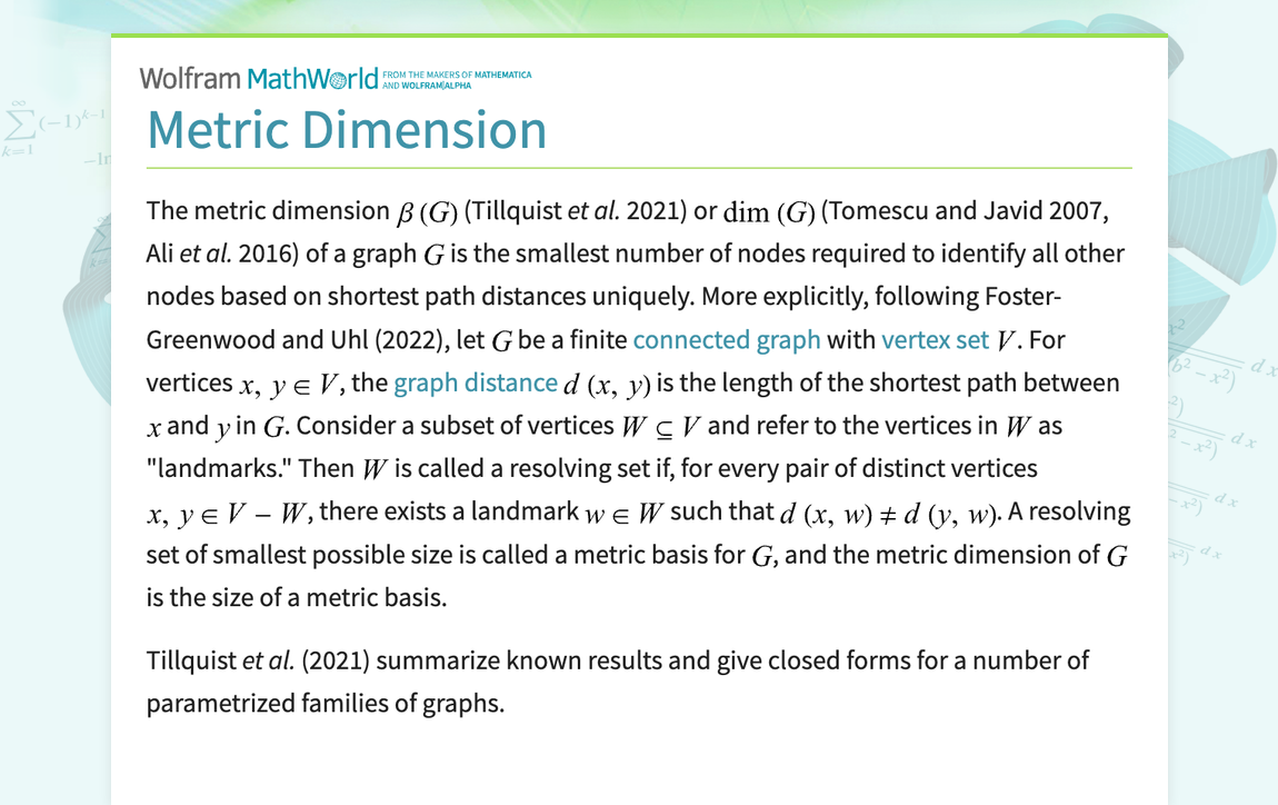 Metric Dimension -- from Wolfram MathWorld