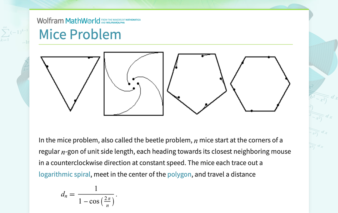 Mice Problem -- from Wolfram MathWorld