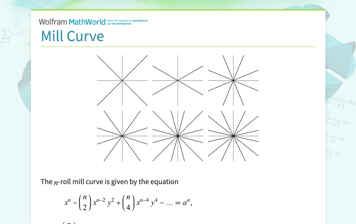 Mill Curve -- from Wolfram MathWorld