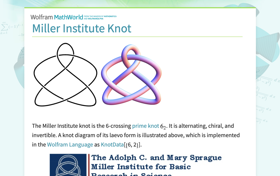 Miller Institute Knot -- from Wolfram MathWorld