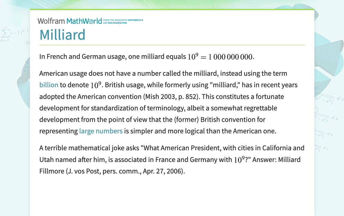 Milliard -- from Wolfram MathWorld