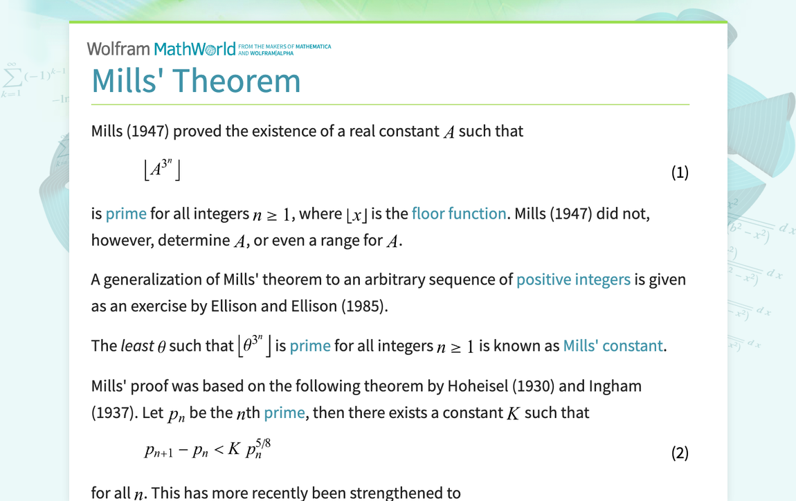 Mills' Theorem -- from Wolfram MathWorld