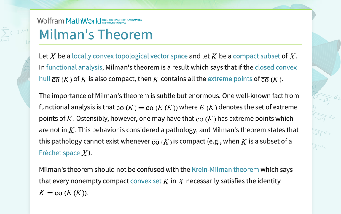 Milman's Theorem -- from Wolfram MathWorld