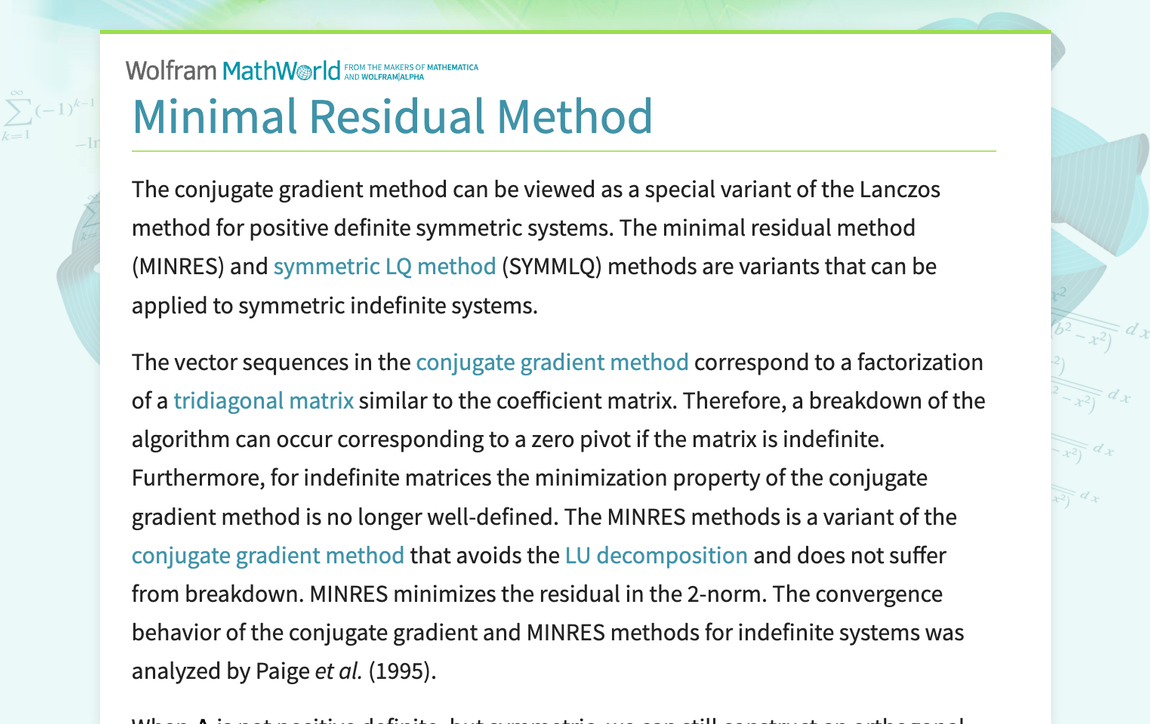 Minimal Residual Method From Wolfram Mathworld