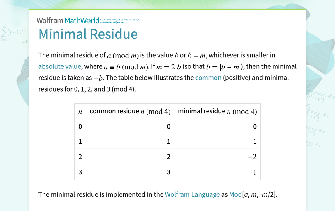 Minimal Residue -- from Wolfram MathWorld