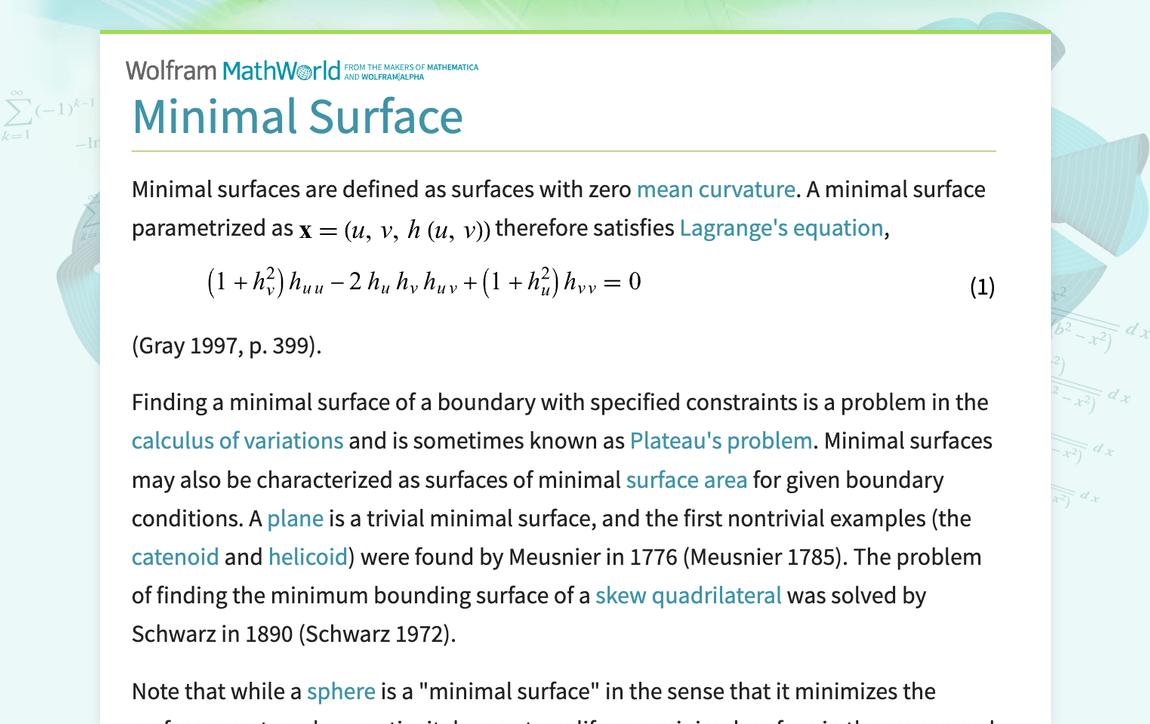 Minimal Surface -- from Wolfram MathWorld