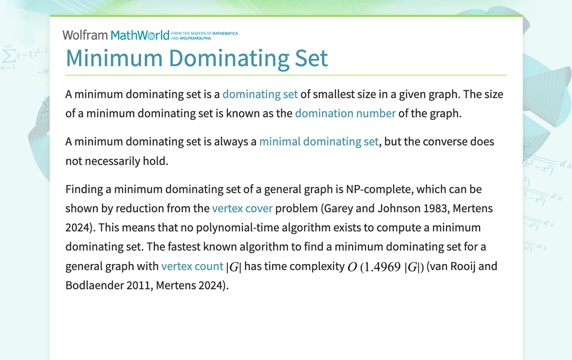 Minimum Dominating Set -- from Wolfram MathWorld