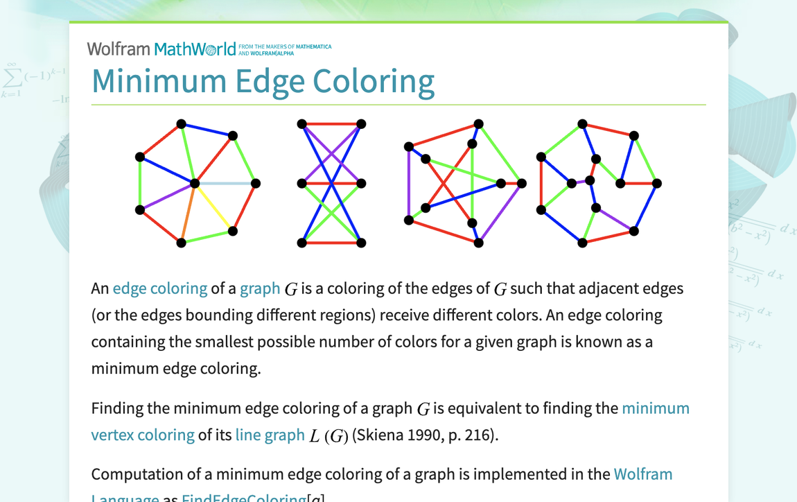 Minimum Edge Coloring -- from Wolfram MathWorld