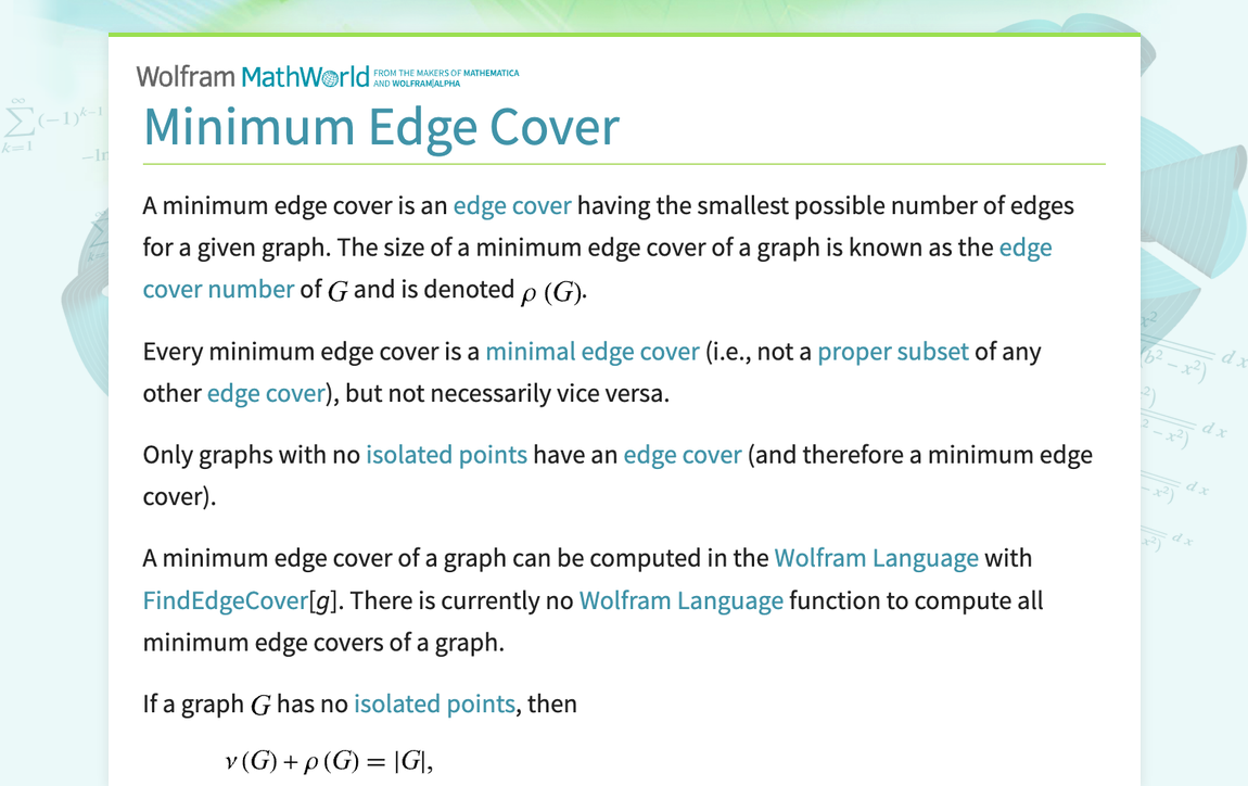 Minimum Edge Cover -- from Wolfram MathWorld