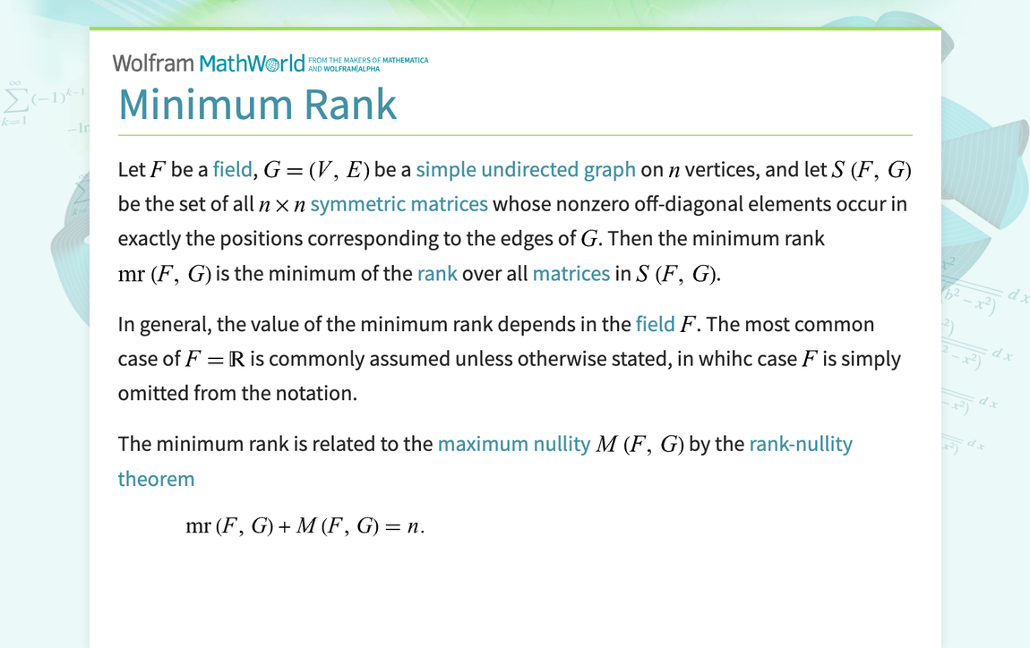 Minimum Rank -- from Wolfram MathWorld
