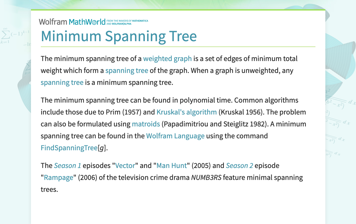 Minimum Spanning Tree -- from Wolfram MathWorld