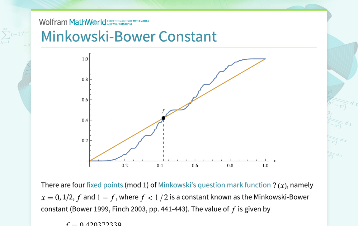 Minkowski-Bower Constant -- from Wolfram MathWorld