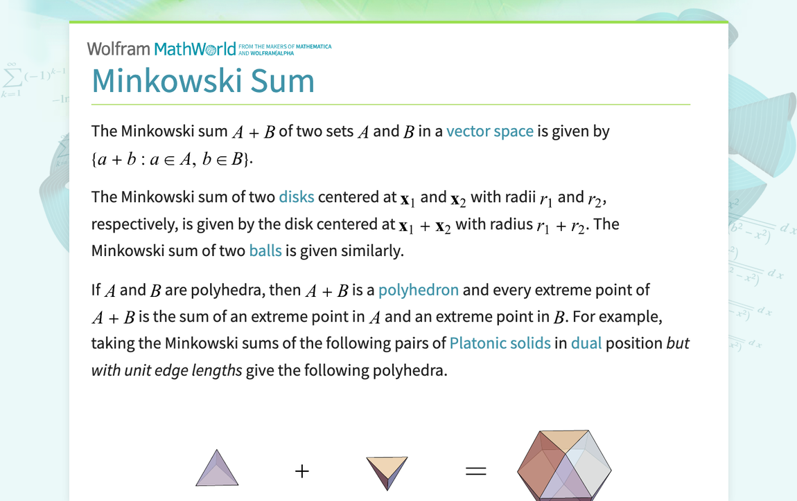 Minkowski Sum -- from Wolfram MathWorld
