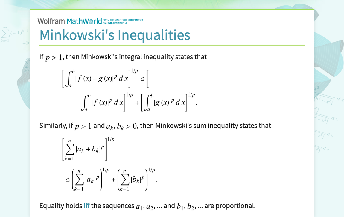 Minkowski's Inequalities -- from Wolfram MathWorld