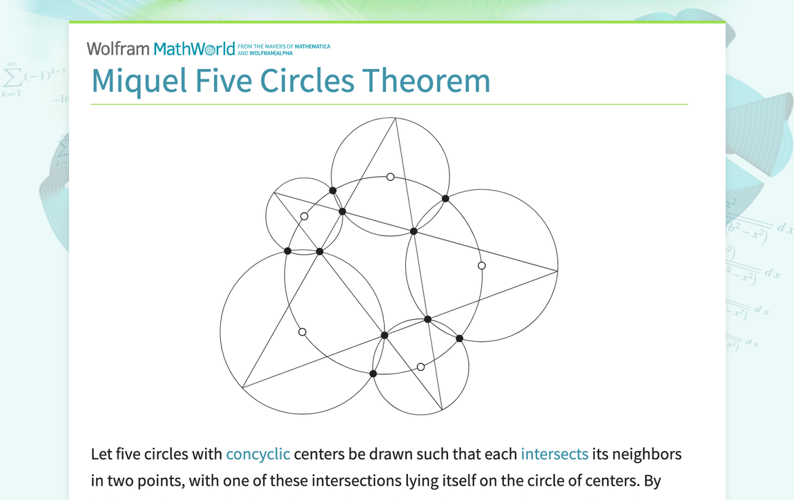 Miquel Five Circles Theorem -- from Wolfram MathWorld