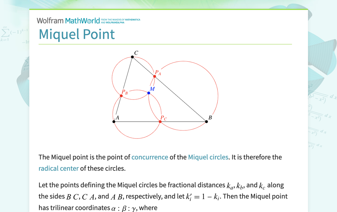 Miquel Point -- from Wolfram MathWorld