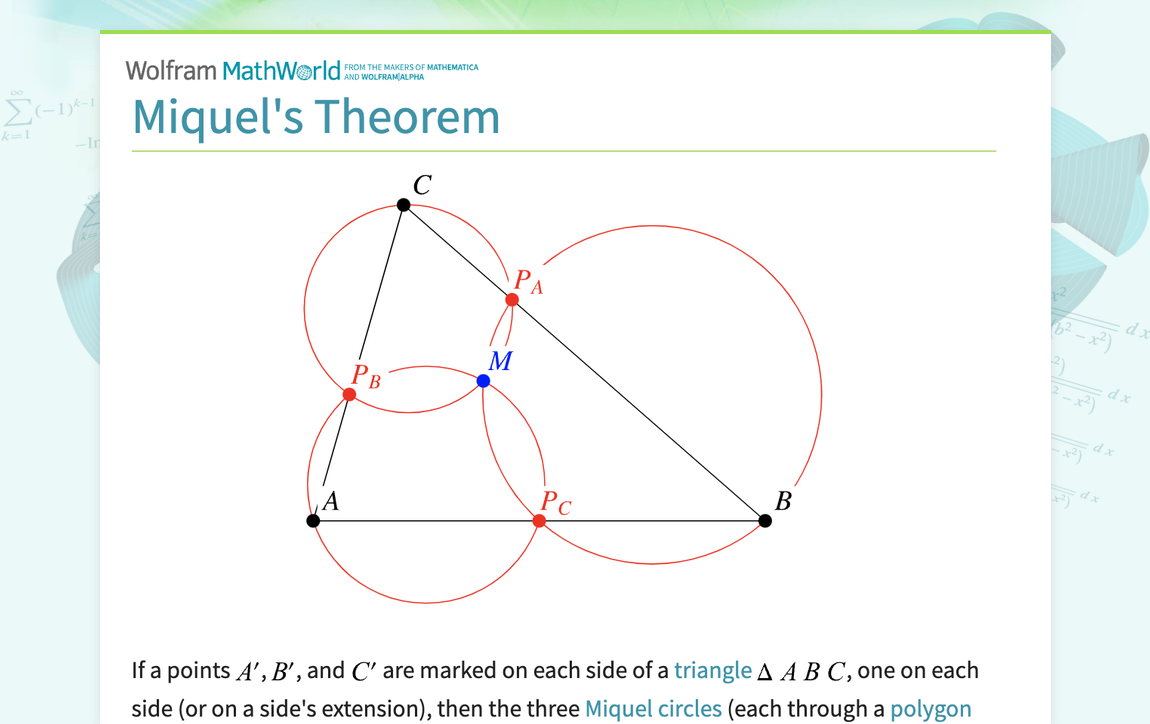 Miquel's Theorem -- from Wolfram MathWorld