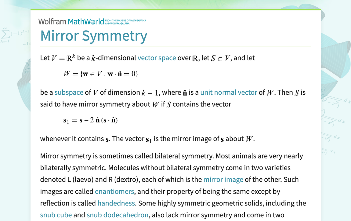 Mirror Symmetry -- from Wolfram MathWorld