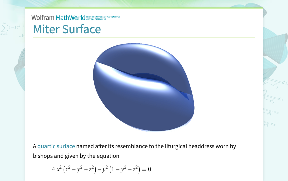 Miter Surface -- from Wolfram MathWorld
