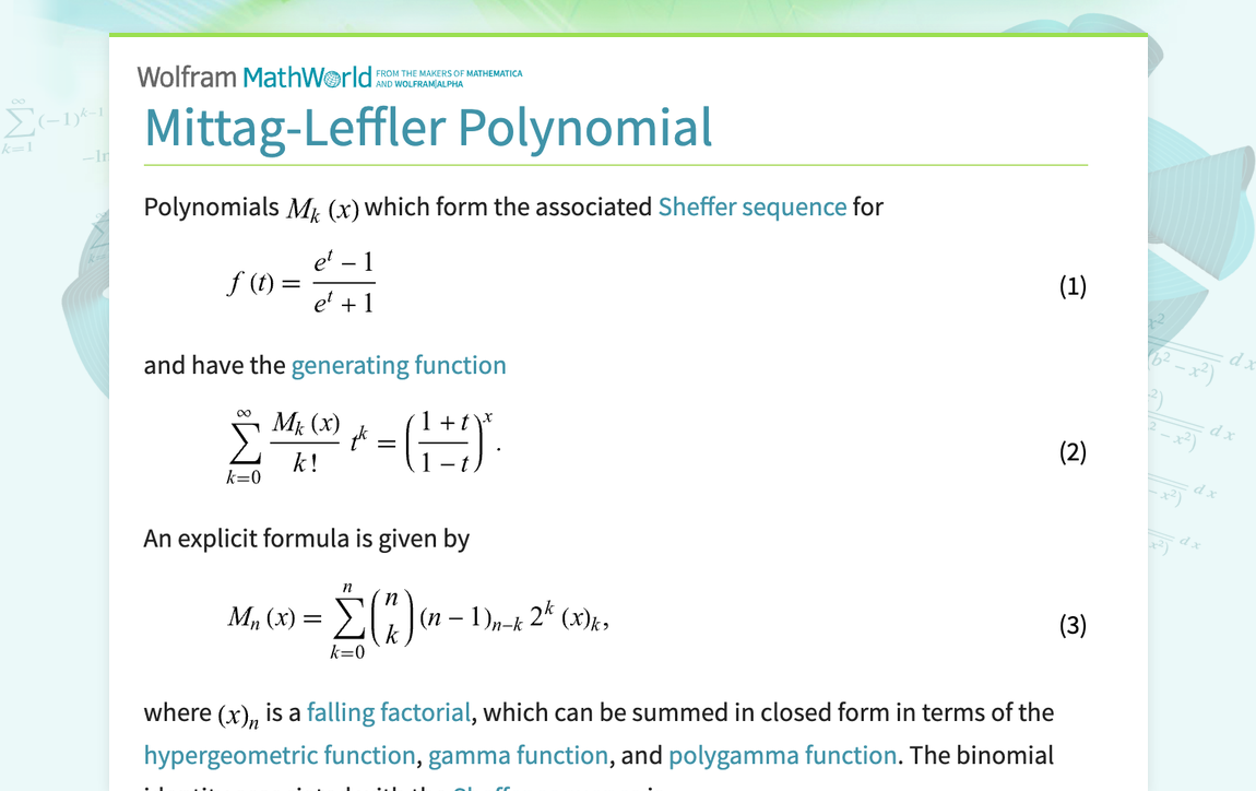 Mittag-Leffler Polynomial -- from Wolfram MathWorld