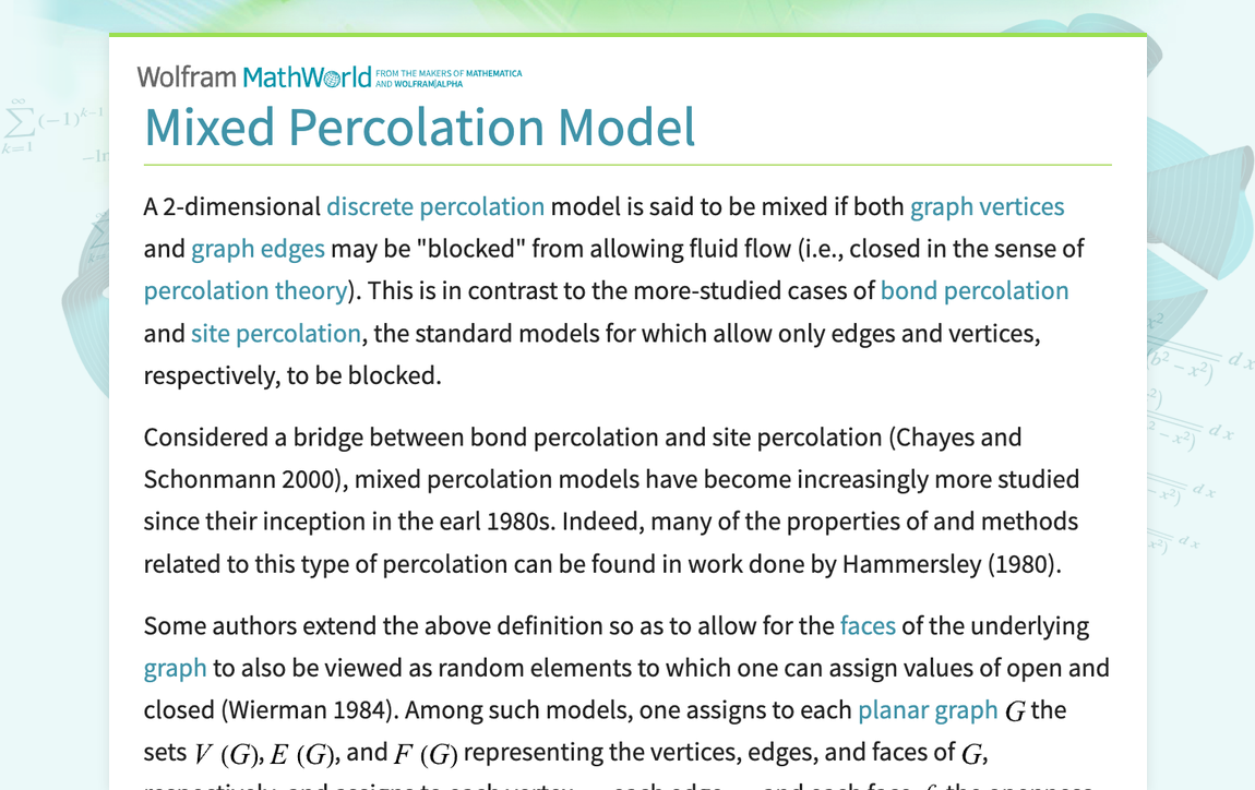 Mixed Percolation Model -- from Wolfram MathWorld
