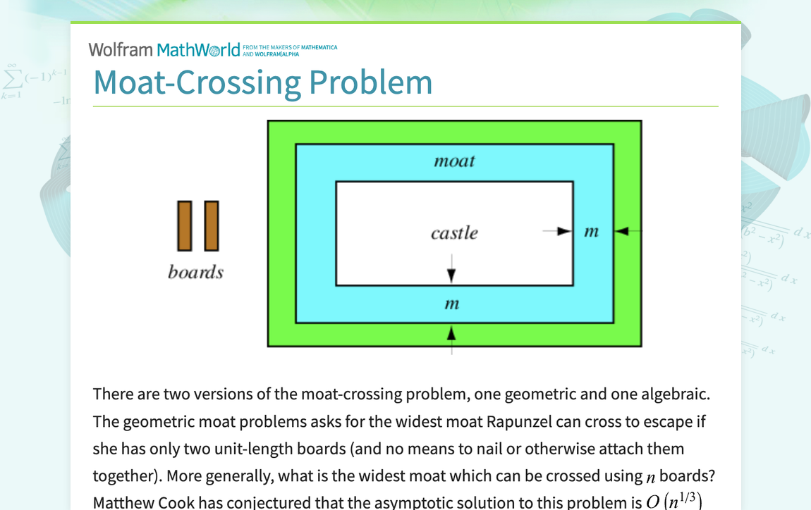 Moat-Crossing Problem -- from Wolfram MathWorld
