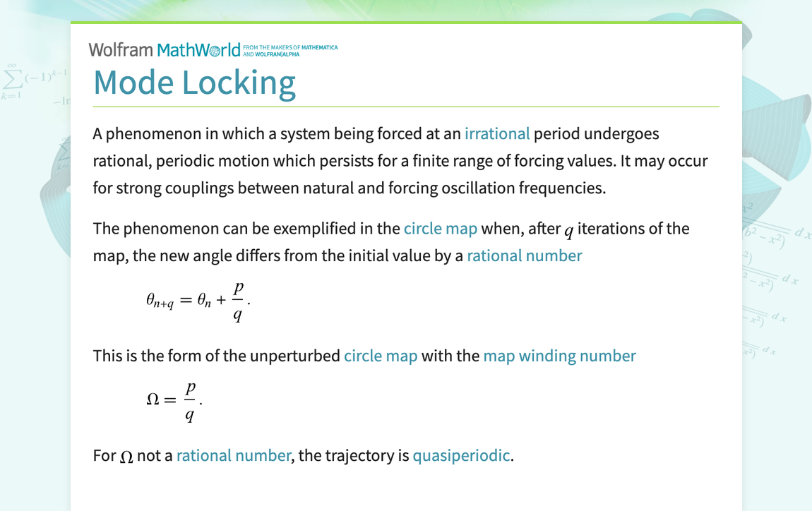 Mode Locking -- from Wolfram MathWorld
