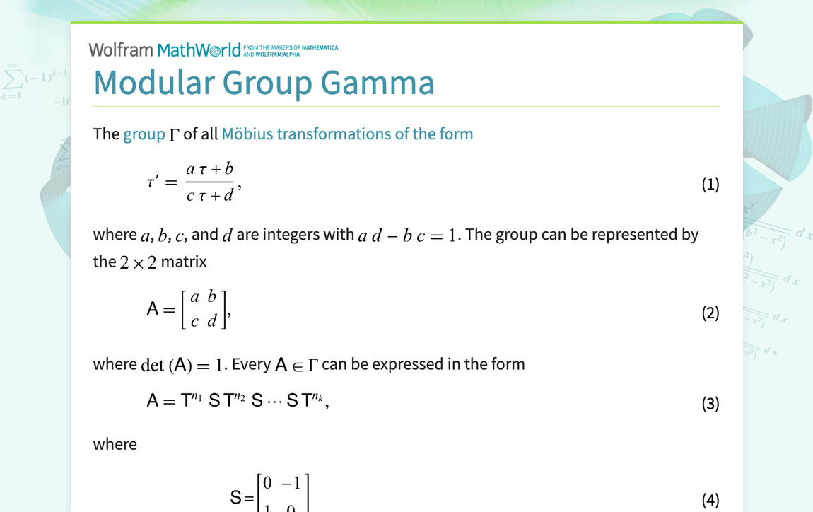 Modular Group Gamma -- from Wolfram MathWorld