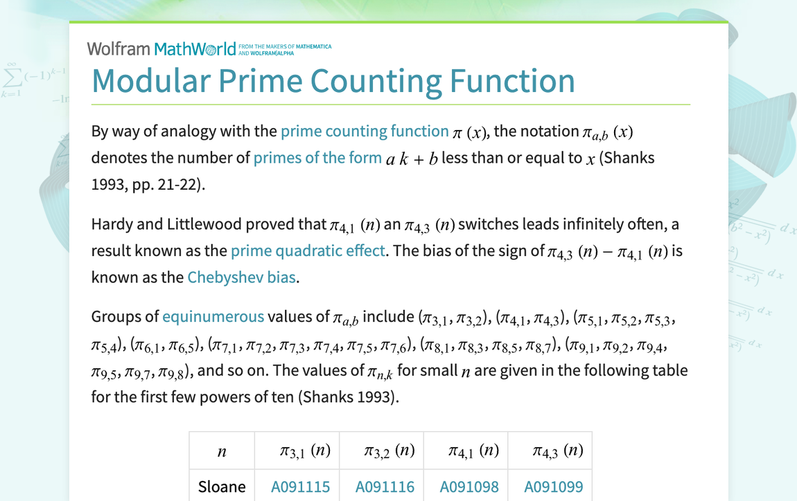 Modular Prime Counting Function From Wolfram Mathworld