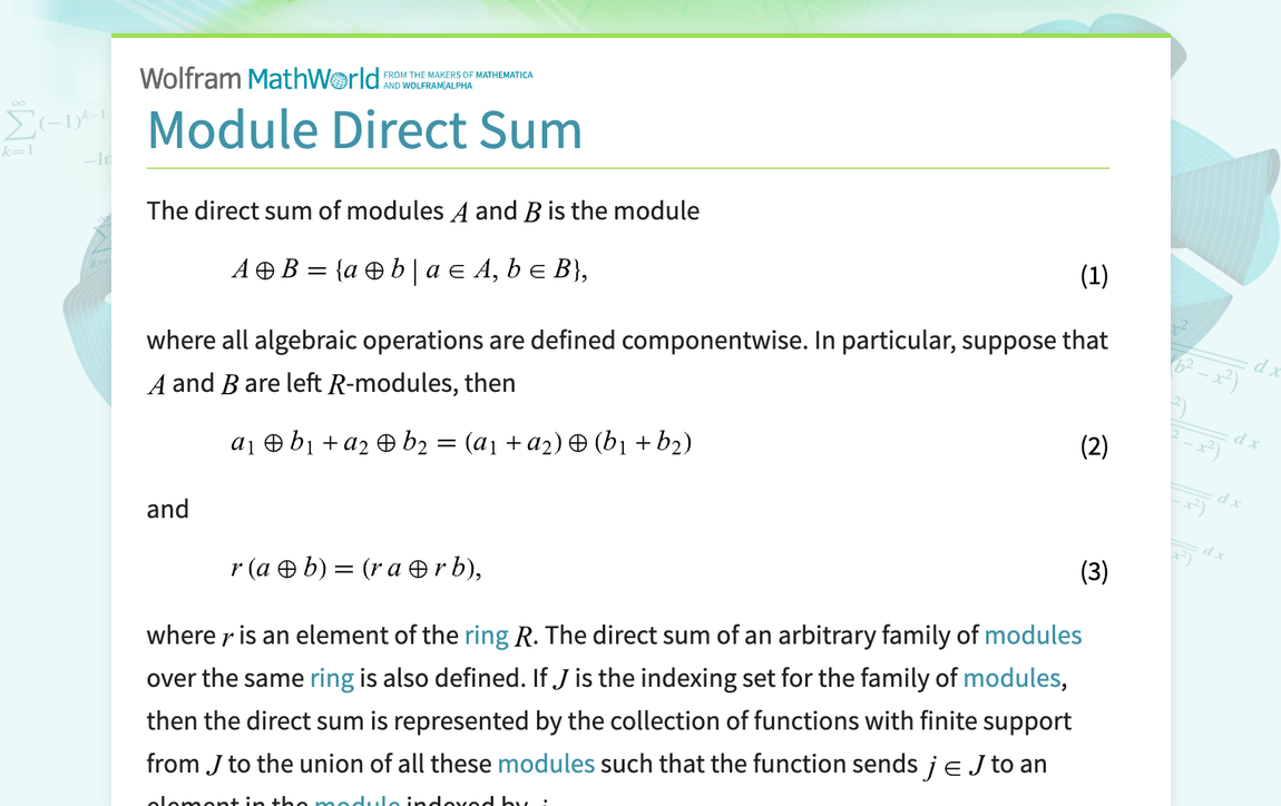 Module Direct Sum -- from Wolfram MathWorld