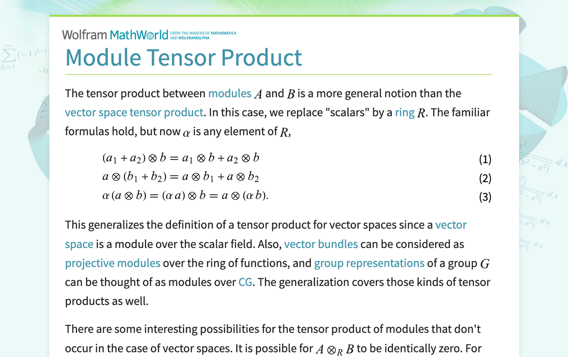 Module Tensor Product -- from Wolfram MathWorld