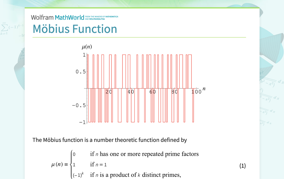 Möbius Function From Wolfram Mathworld