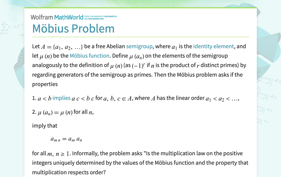 Möbius Problem -- from Wolfram MathWorld
