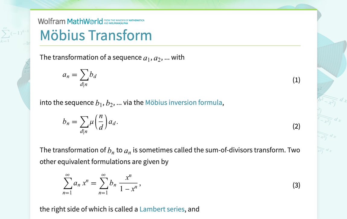 Möbius Transform -- from Wolfram MathWorld