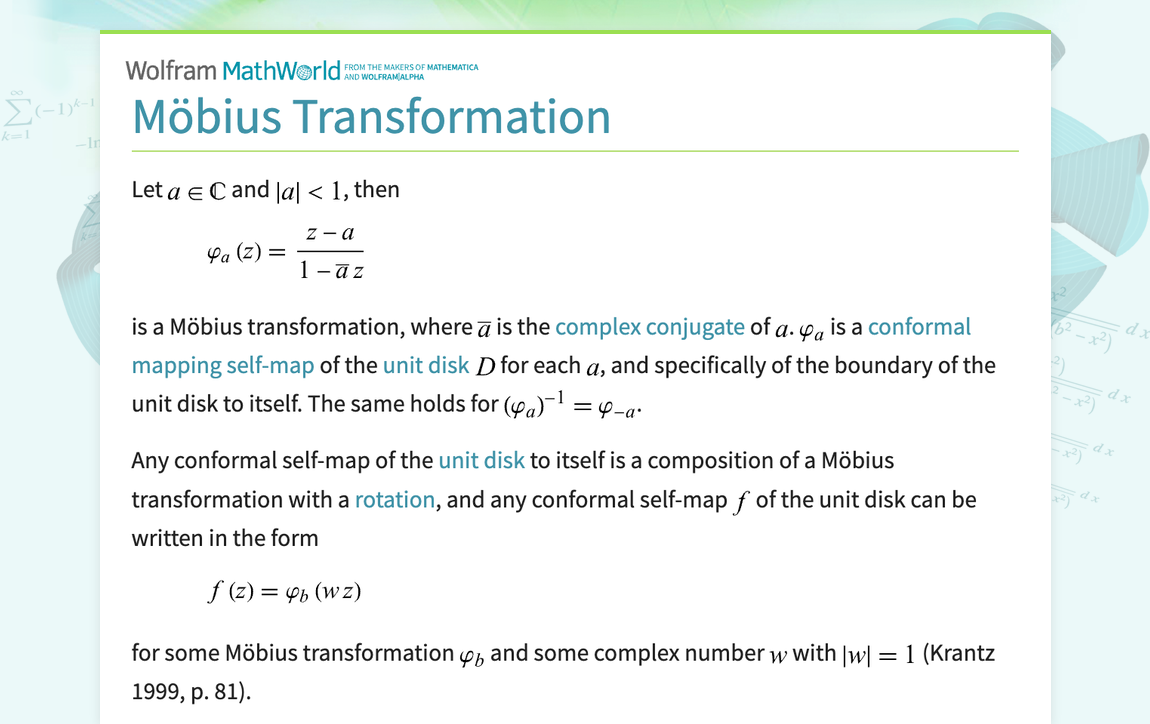 Möbius Transformation -- from Wolfram MathWorld