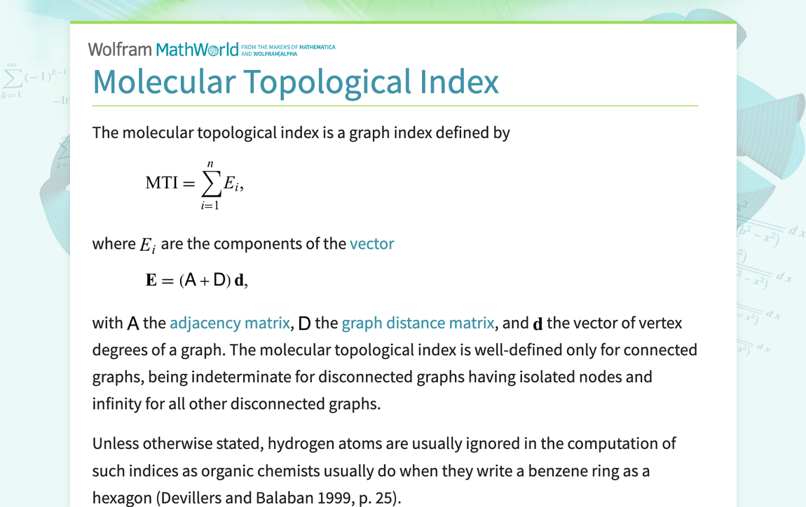 Molecular Topological Index -- from Wolfram MathWorld
