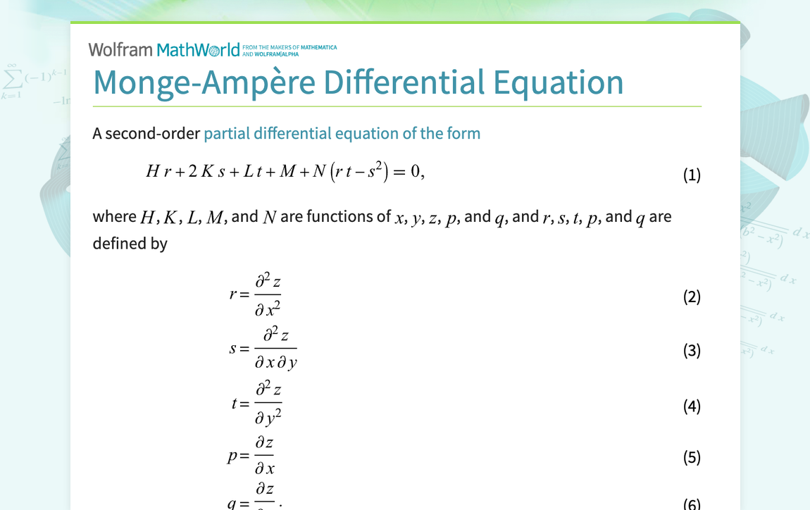 Monge-Ampère Differential Equation -- from Wolfram MathWorld