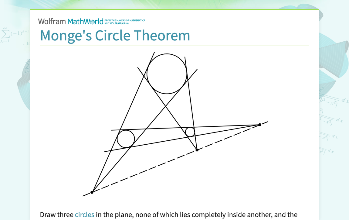 Monge's Circle Theorem -- from Wolfram MathWorld