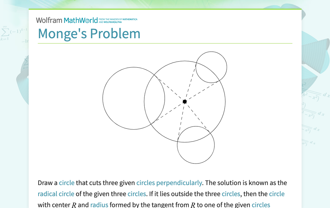 Monge's Problem -- from Wolfram MathWorld