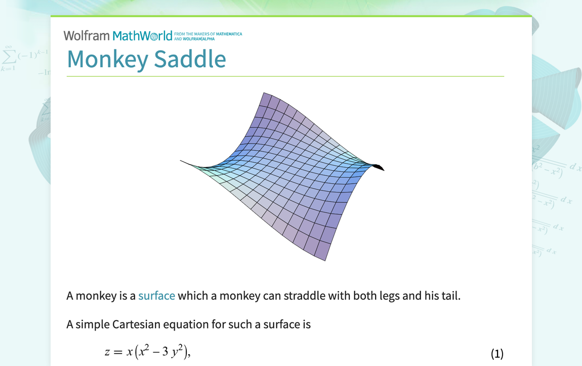 Monkey Saddle -- from Wolfram MathWorld