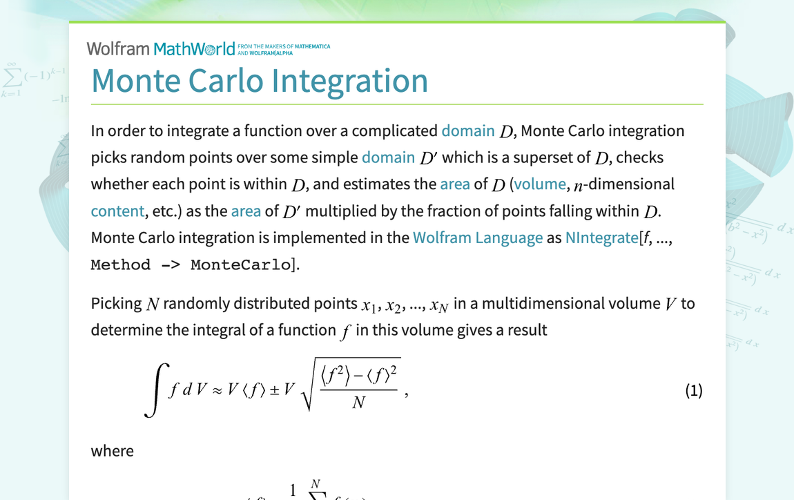 Monte Carlo Integration From Wolfram Mathworld