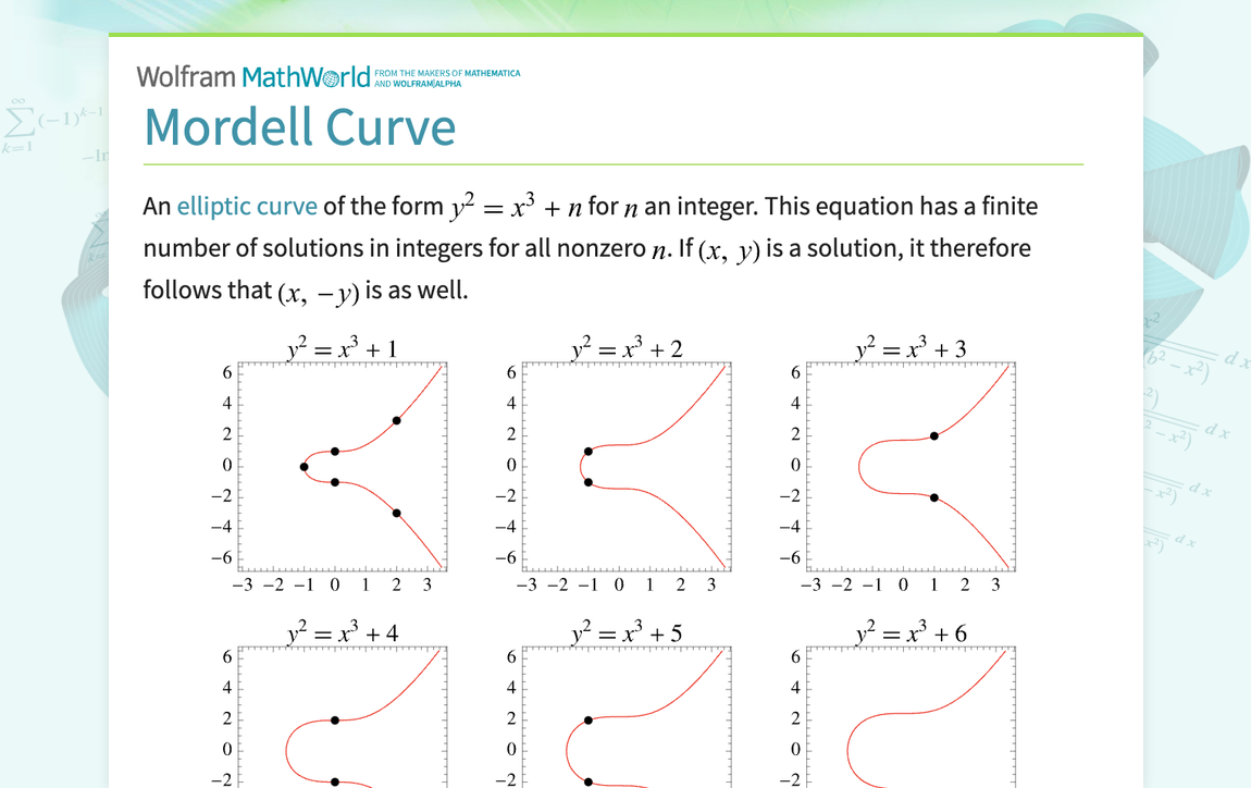 Mordell Curve -- from Wolfram MathWorld