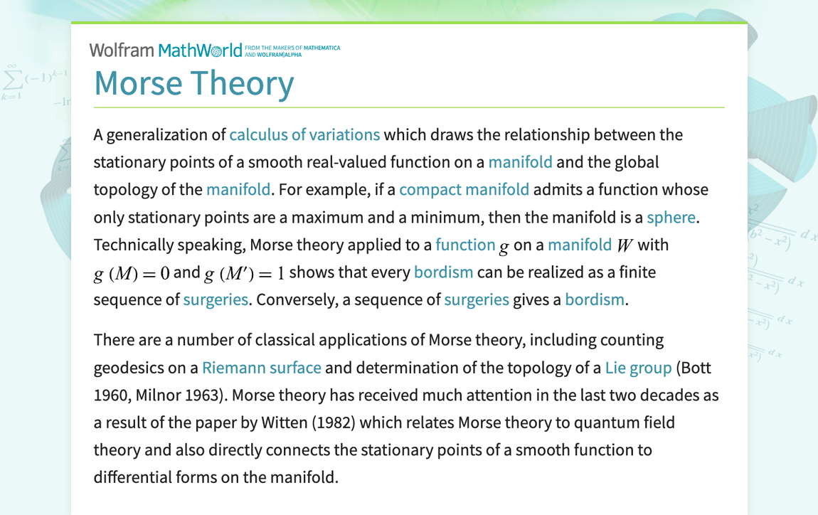 Morse Theory -- from Wolfram MathWorld