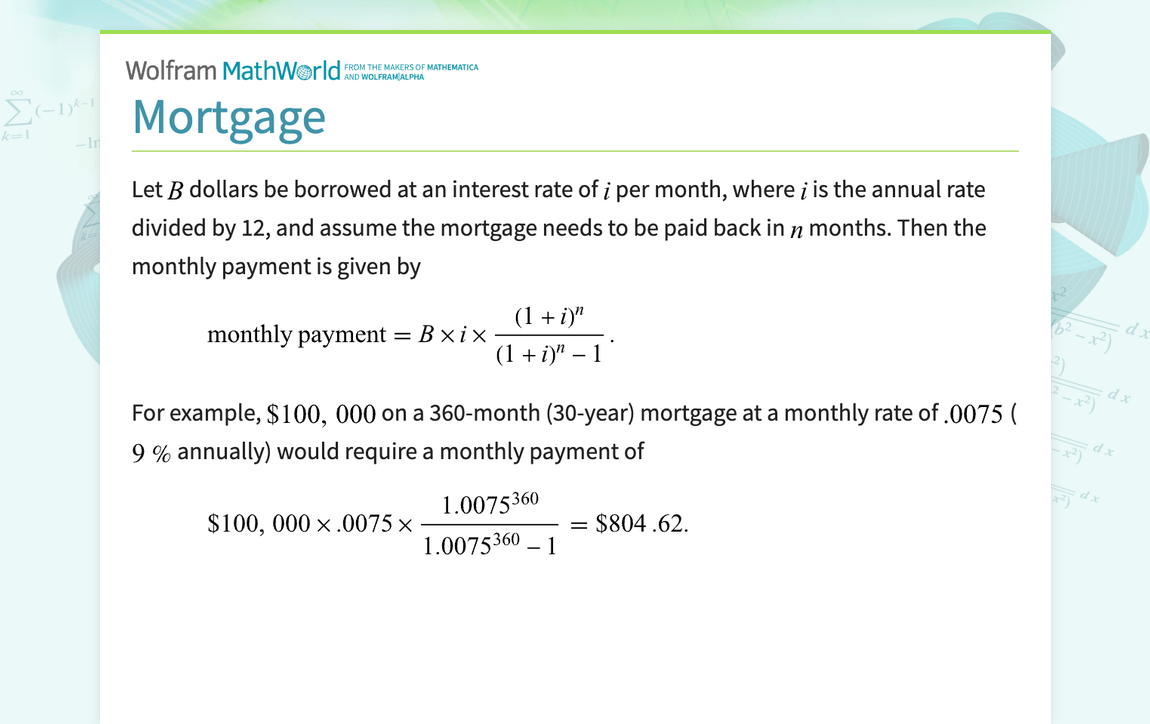 Mortgage -- from Wolfram MathWorld