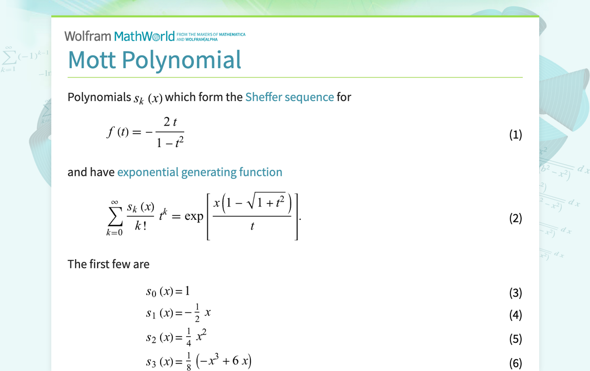 Mott Polynomial -- from Wolfram MathWorld