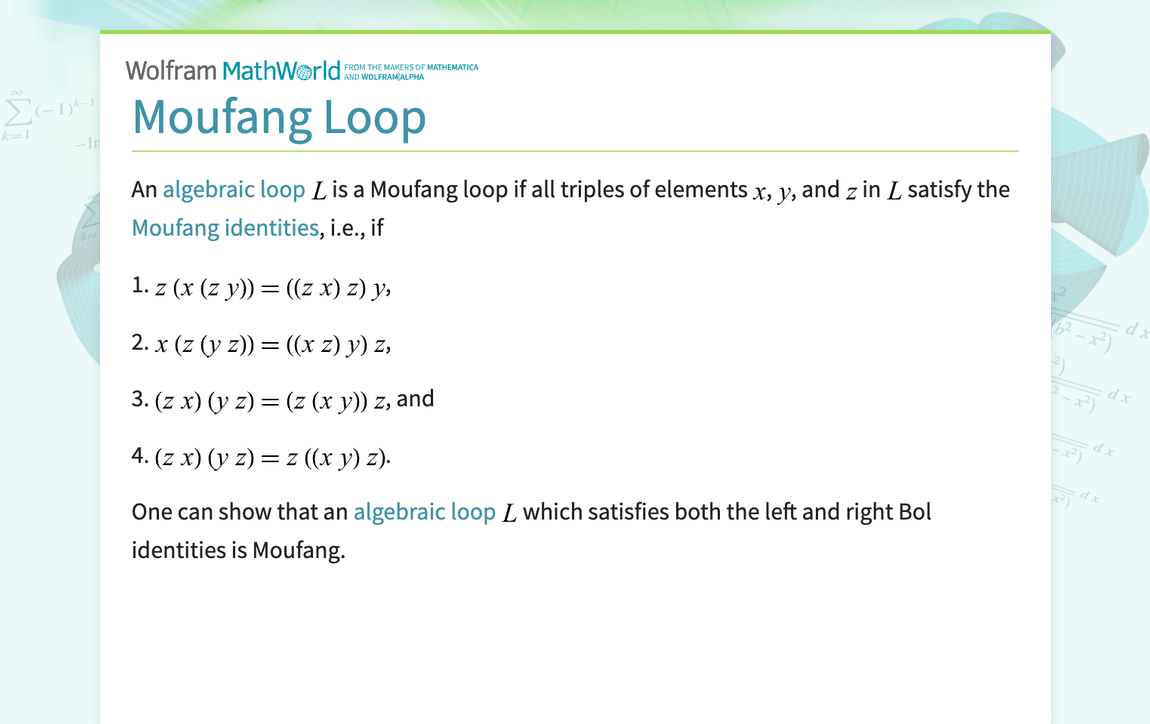 Moufang Loop -- from Wolfram MathWorld